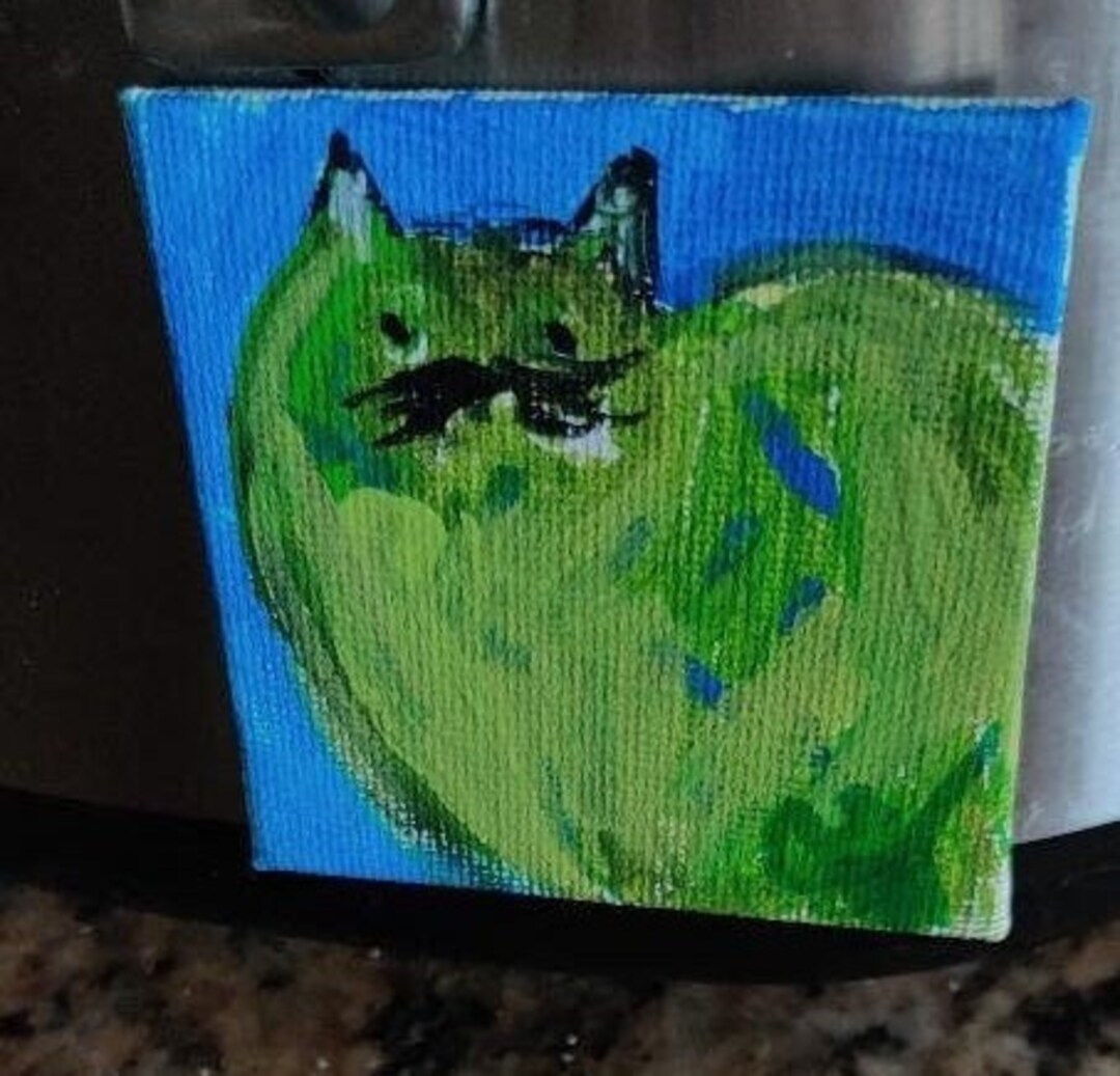 Mini Canvas Painting, Cute Cat Painting Art, Hand Drawn Mini Painting ...