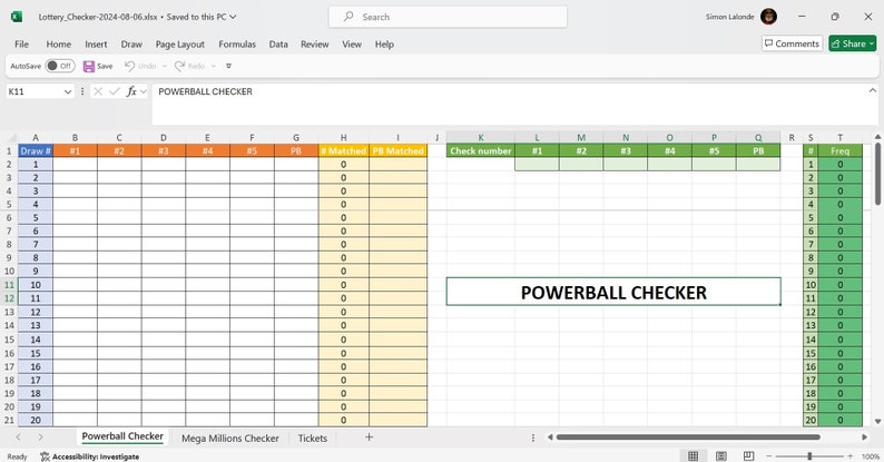 Powerball & Mega Millions Lottery Number Checker (excel Tool) - Etsy