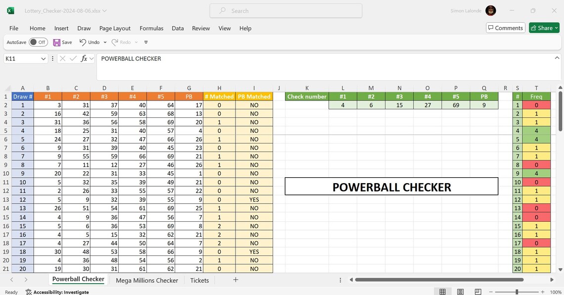 Powerball & Mega Millions Lottery Number Checker (excel Tool) - Etsy