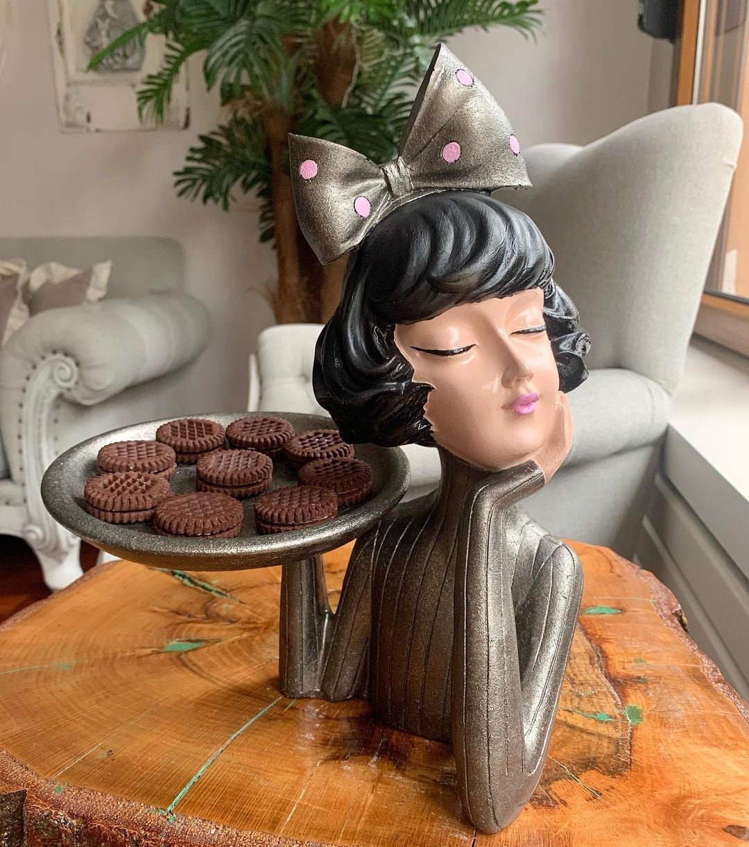 14 COLOR VARIATIONS, Handmade Girl Holding Tray Statue, Housewarming ...