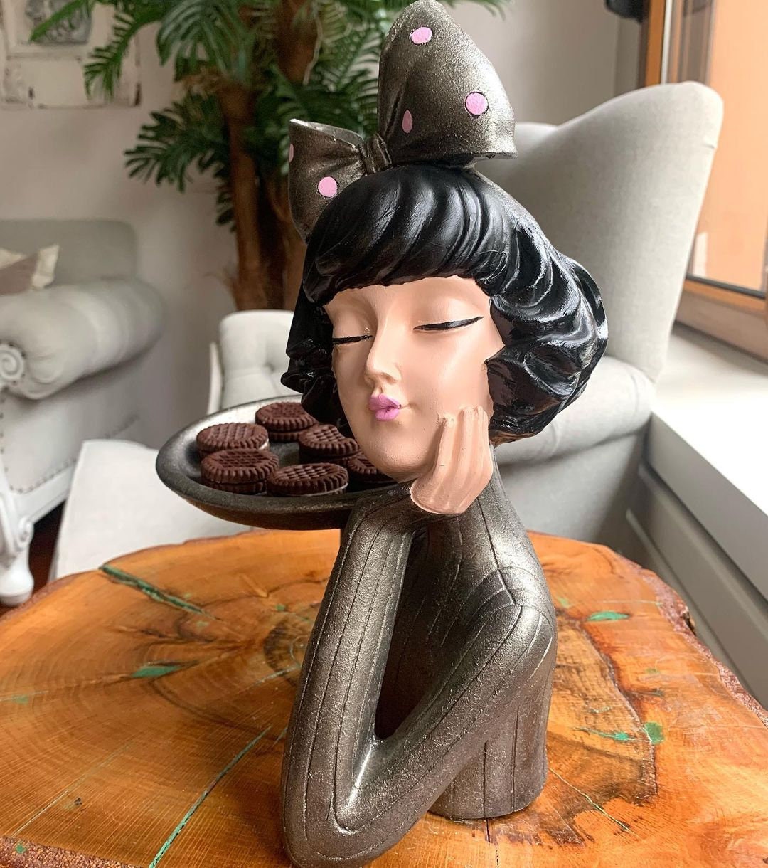 14 COLOR VARIATIONS, Handmade Girl Holding Tray Statue, Housewarming ...