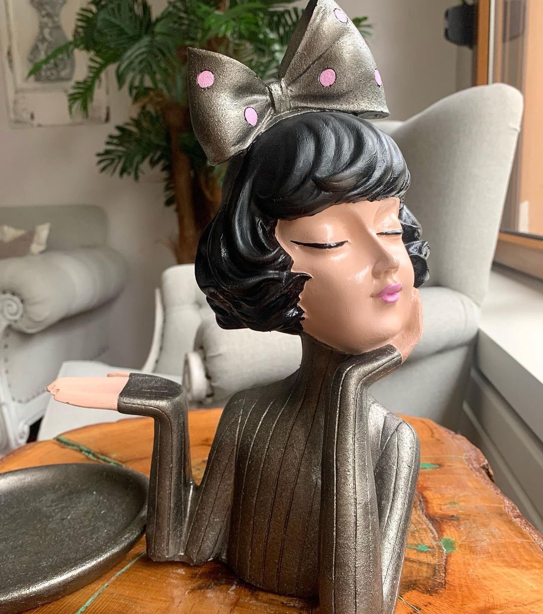 14 COLOR VARIATIONS, Handmade Girl Holding Tray Statue, Housewarming ...