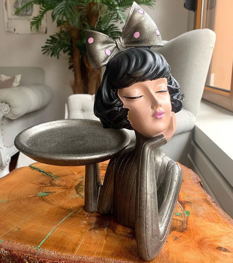 14 COLOR VARIATIONS, Handmade Girl Holding Tray Statue, Housewarming ...