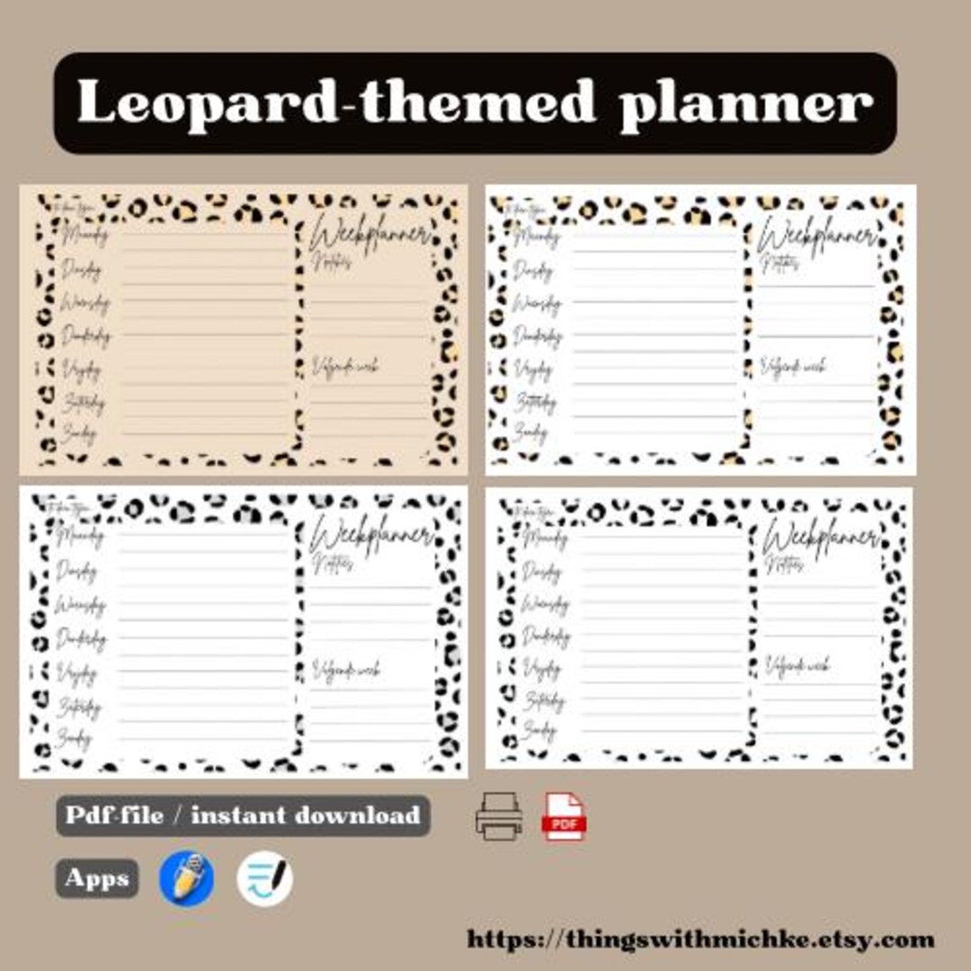 Weekly Planner Leopard Theme – Printable & Digital | Dutch - Etsy