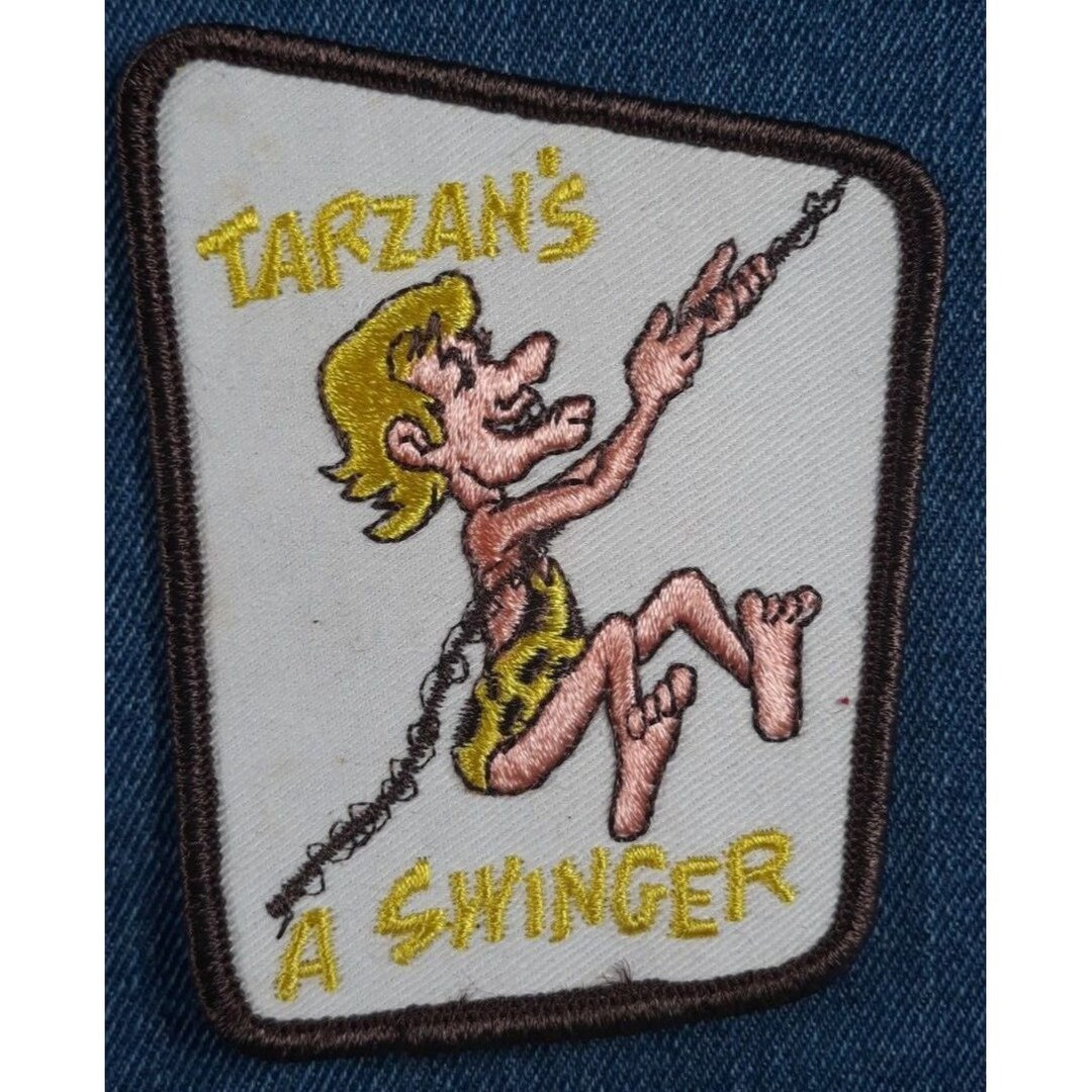 NOS Vintage 70s TARZAN'S A SWINGER Funny Humor Motorcycle Biker Patch ...