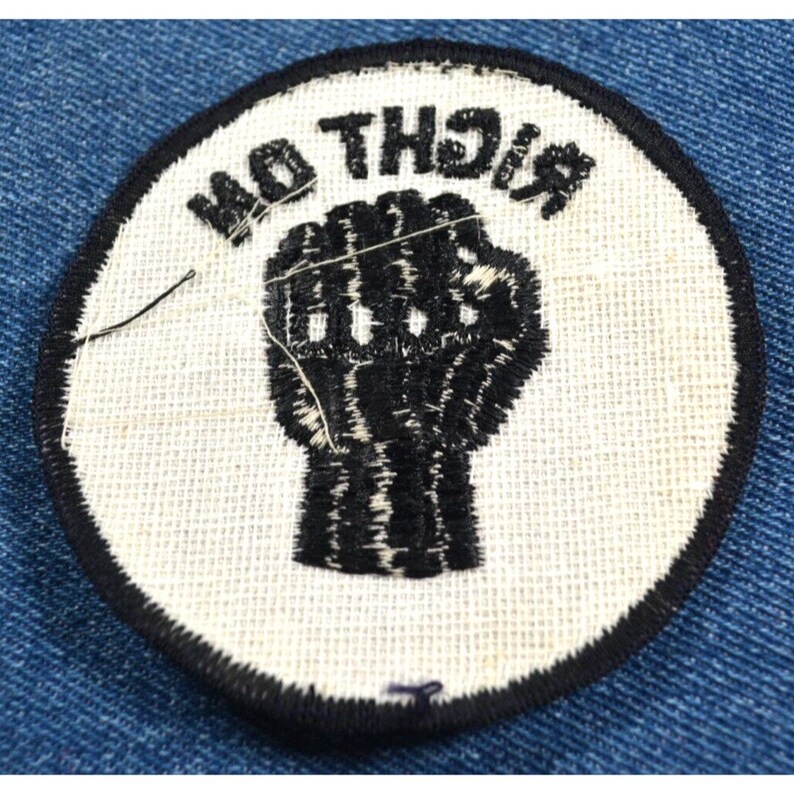 60s 70s Vintage Original RIGHT ON 3" Patch Black Pride MLK Malcom X ...
