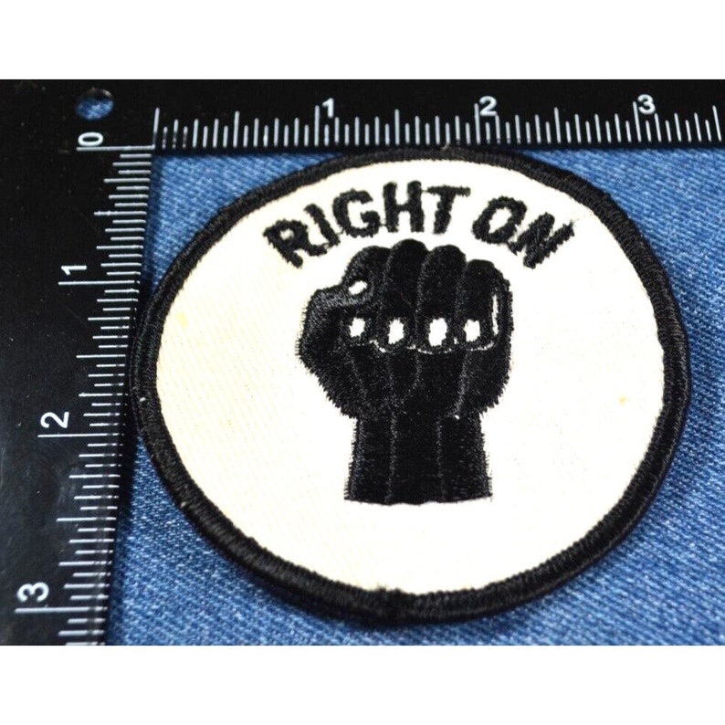 60s 70s Vintage Original RIGHT ON 3" Patch Black Pride MLK Malcom X ...