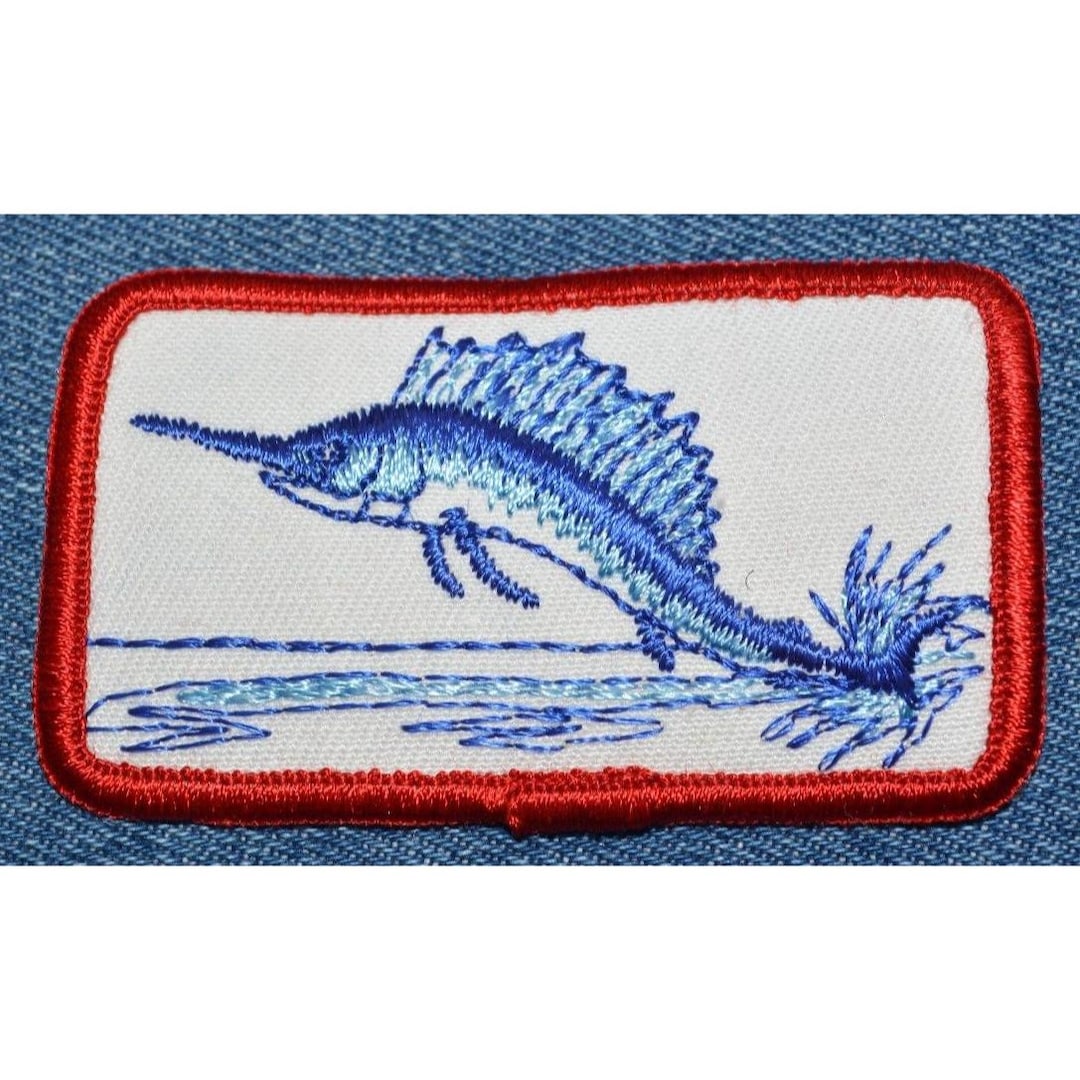 Original Vintage 80s MARLIN 3" Patch Sport Fishing Souvenir Beach Ocean ...