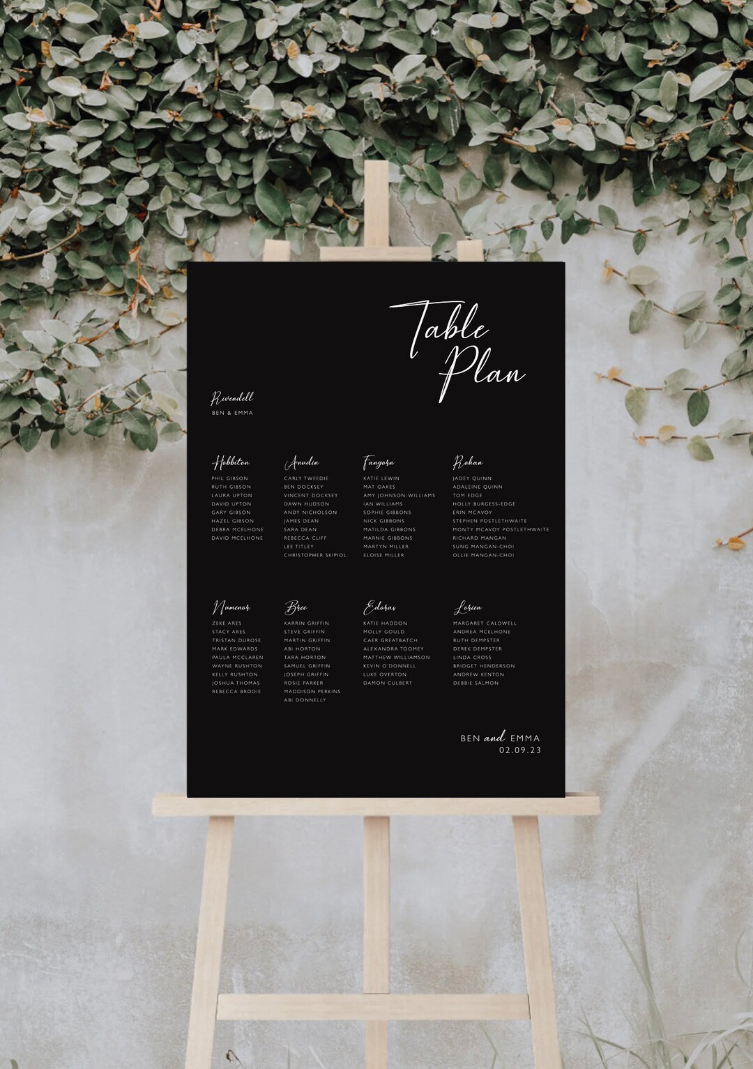 A1 or A3 Black and White Seating Wedding Plan Table Plan Seating Map ...