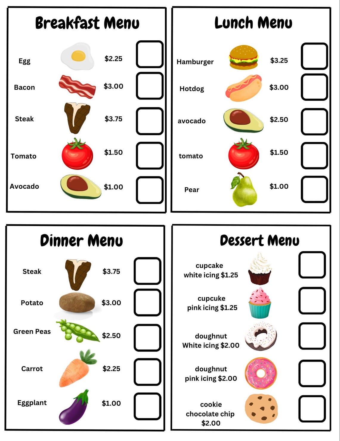Printable Pretend Play Restaurant Menus, Kids Activities, Classroom ...