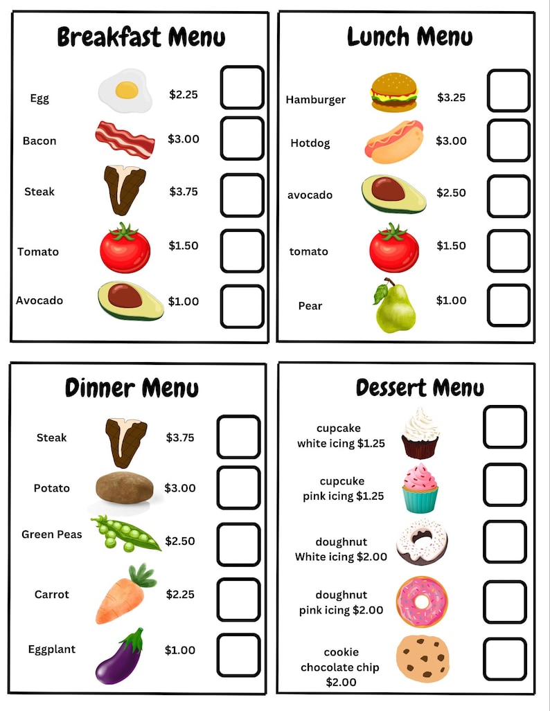 Printable Pretend Play Restaurant Menus, Kids Activities, Classroom ...