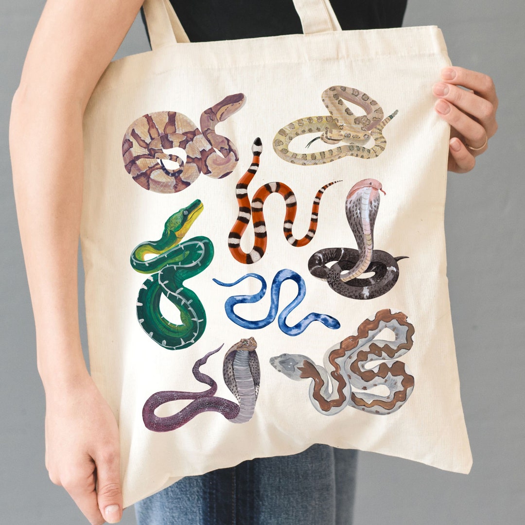 Snakes Species Tote Bag, Gift for Snake Lover Friend, Painted Snake ...
