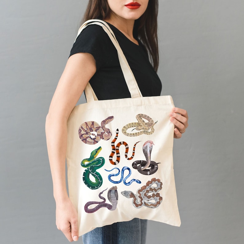 Snakes Species Tote Bag, Gift for Snake Lover Friend, Painted Snake ...