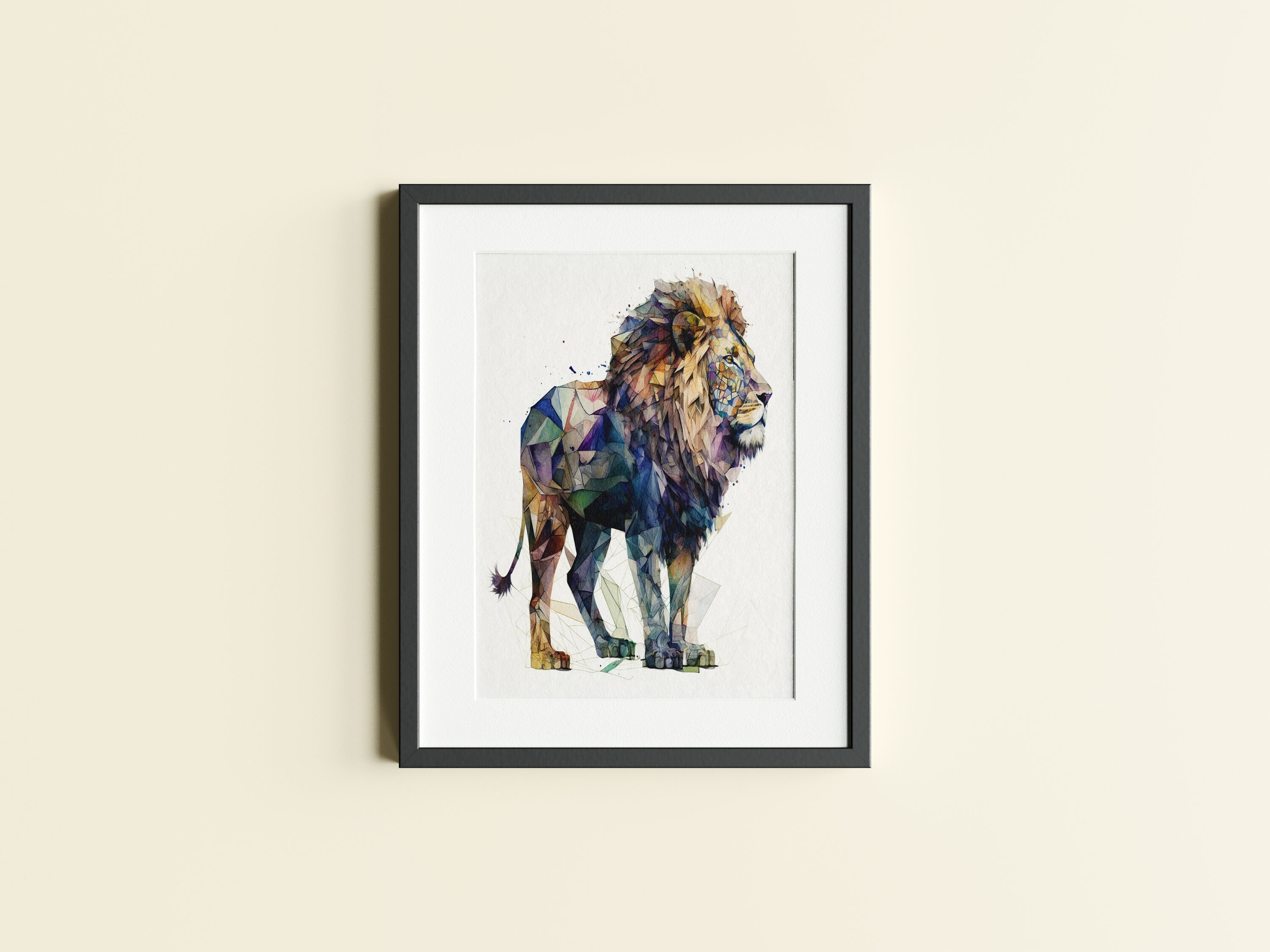 Geometric Lion Print - Digital Printable - Watercolor African Safari ...