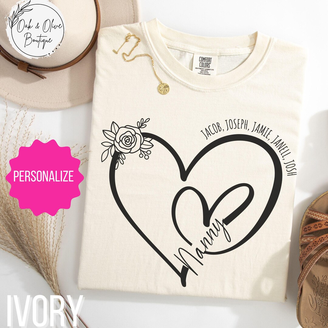 CUSTOM Comfort Colors® Nanny Double Heart Line Shirt, Personalized With ...