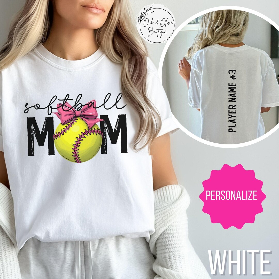 Personalized Softball Mom T-shirt, Custom Coquette Bow Sports Mama ...