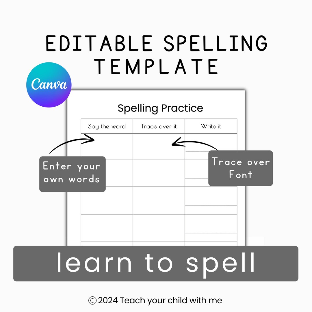 EDITABLE SPELLING WORKSHEET, Personalize and Enter Your Words to Trace ...