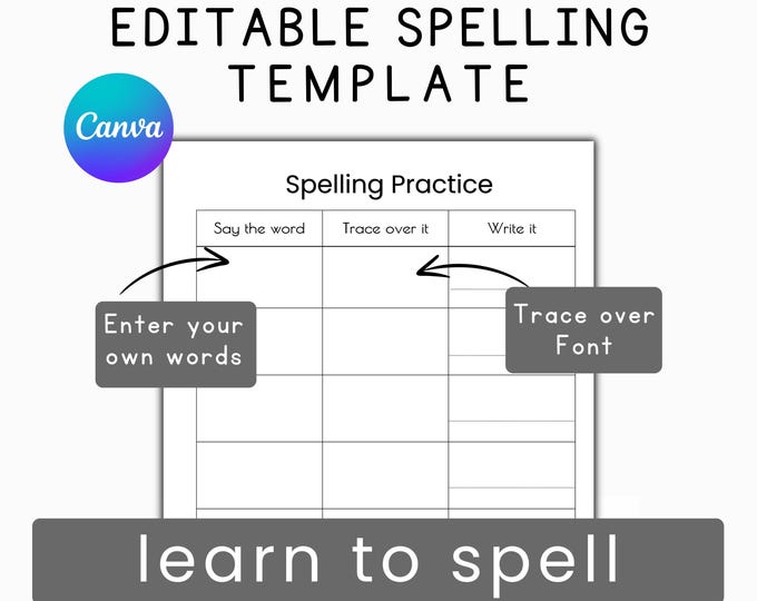 EDITABLE SPELLING WORKSHEET, Personalize and Enter Your Words to Trace ...