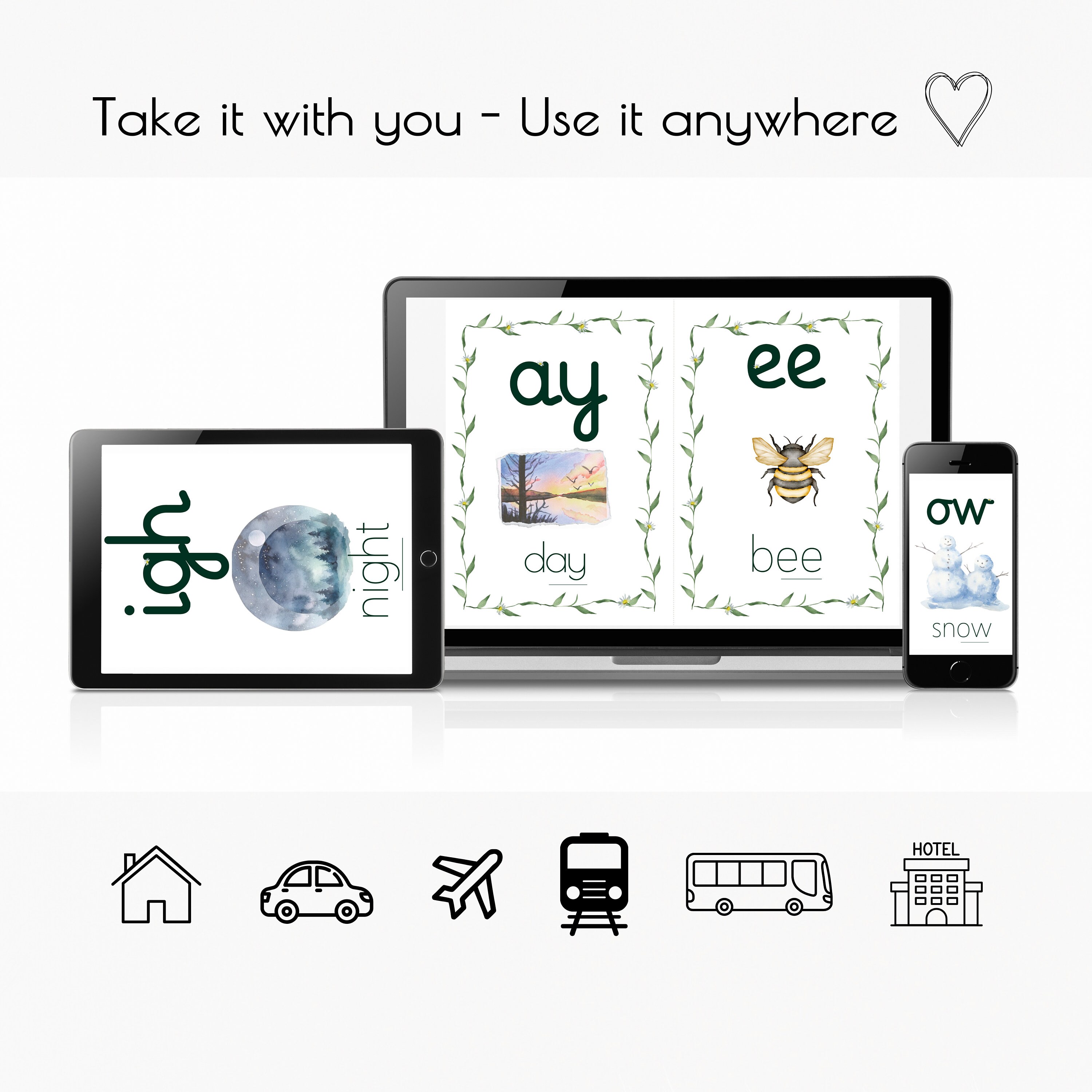 PHONICS PHASE 2 FLASHCARDS, Watercolor, Nature Design, Perfect for ...