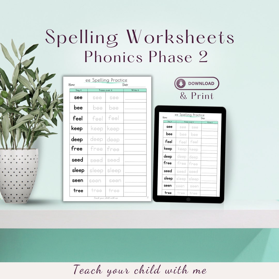 Phonics Spelling Practice Worksheets With Trace Over Font, Perfect ...