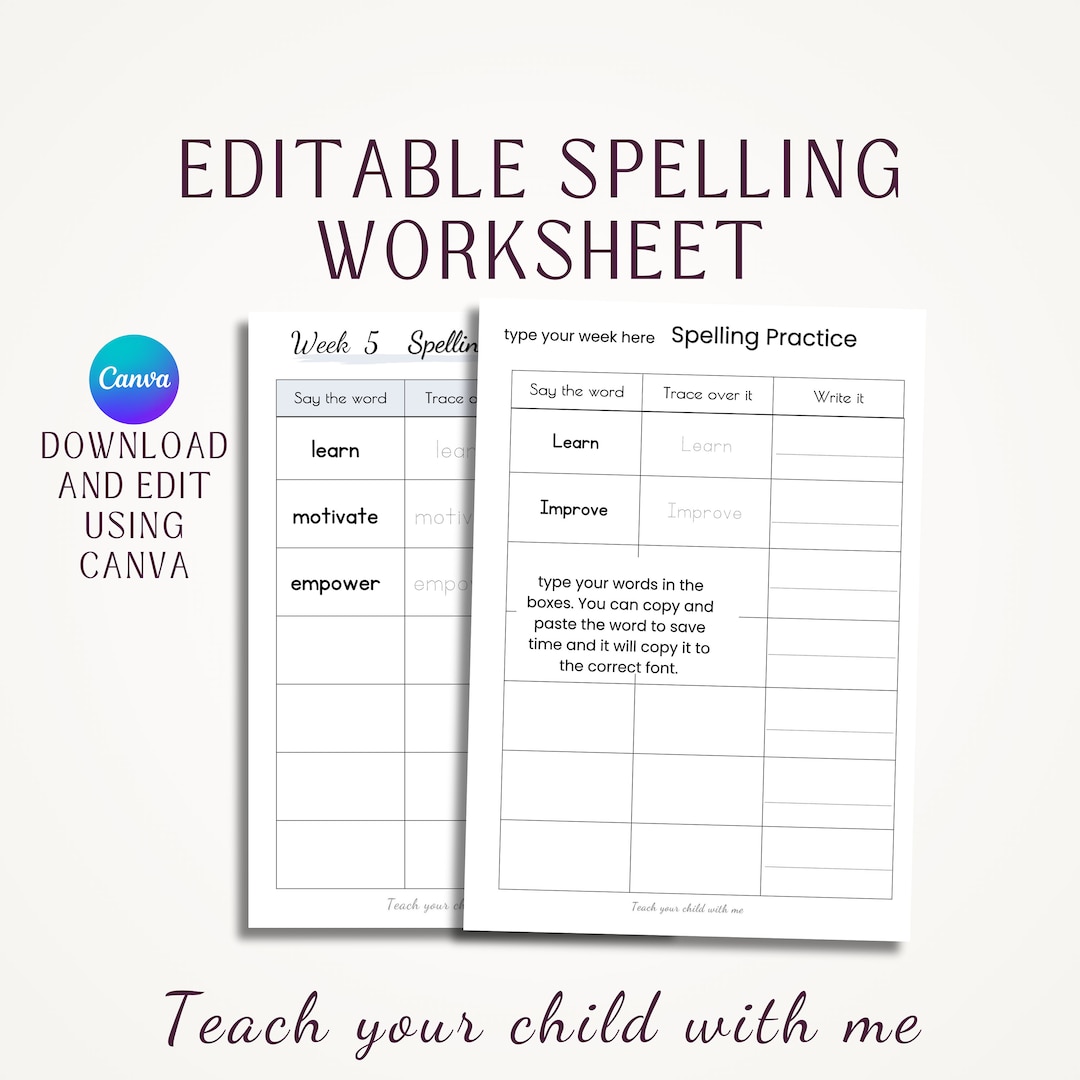 EDITABLE SPELLING WORKSHEET, Print Out Your Weekly Class Spellings ...