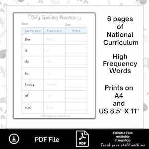 SPELLING PRACTICE Ideal for Ages 5 - 6, Use on Ipad/tablet or Print ...