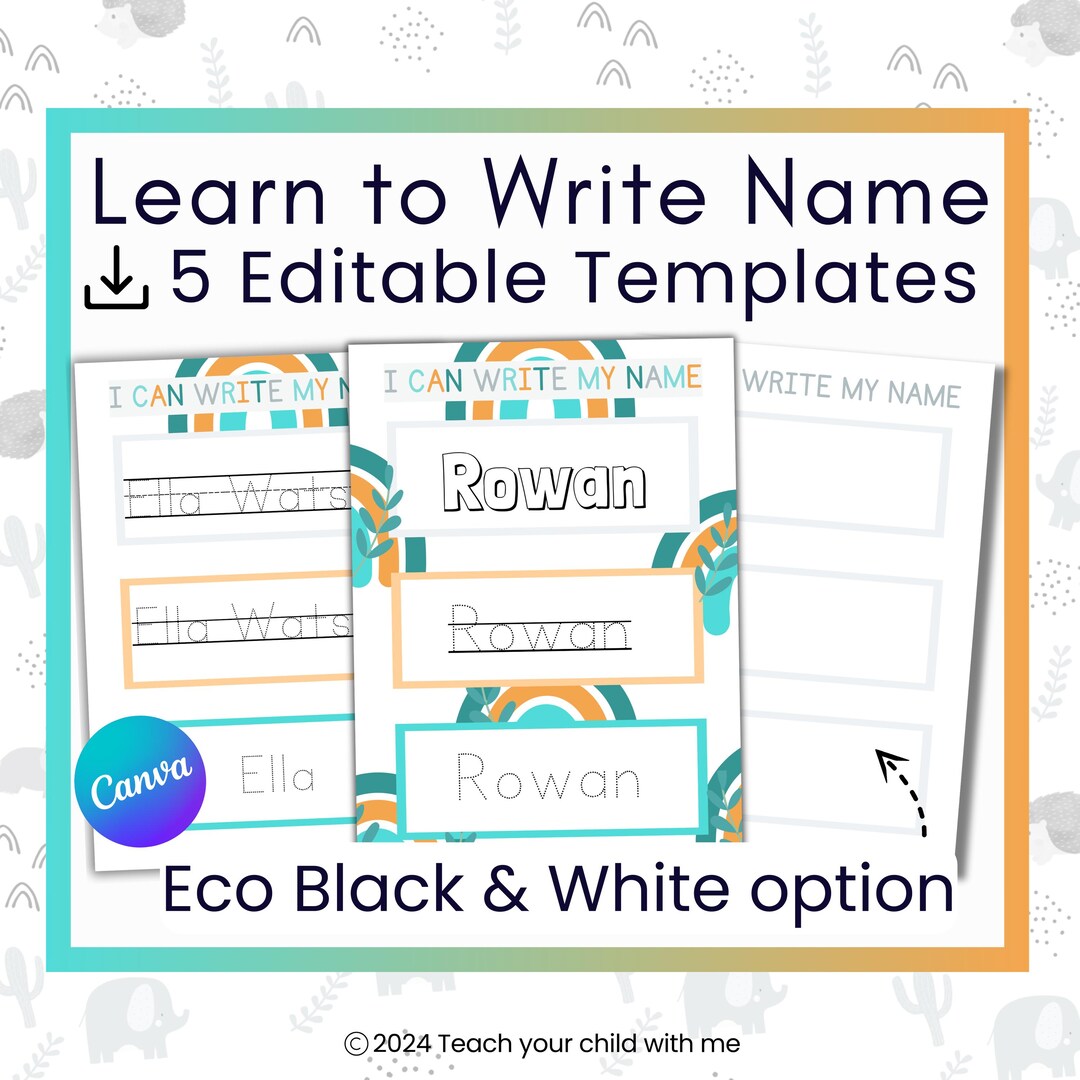 Learn to Write Name Worksheets | 5 Editable Templates Using Trace Over ...