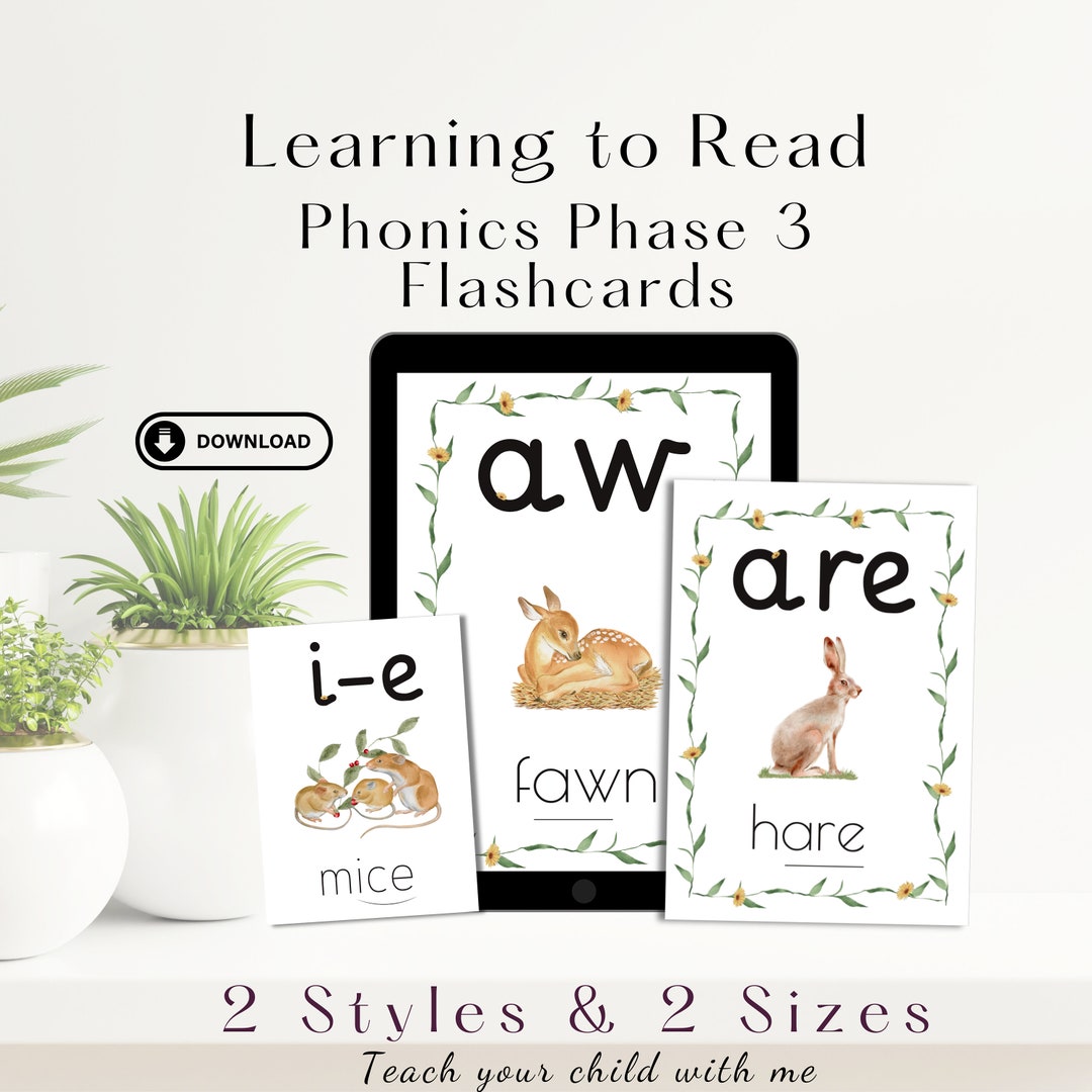 PHONICS PHASE 3 FLASHCARDS, Watercolor Nature Theme, Perfect for Forest ...