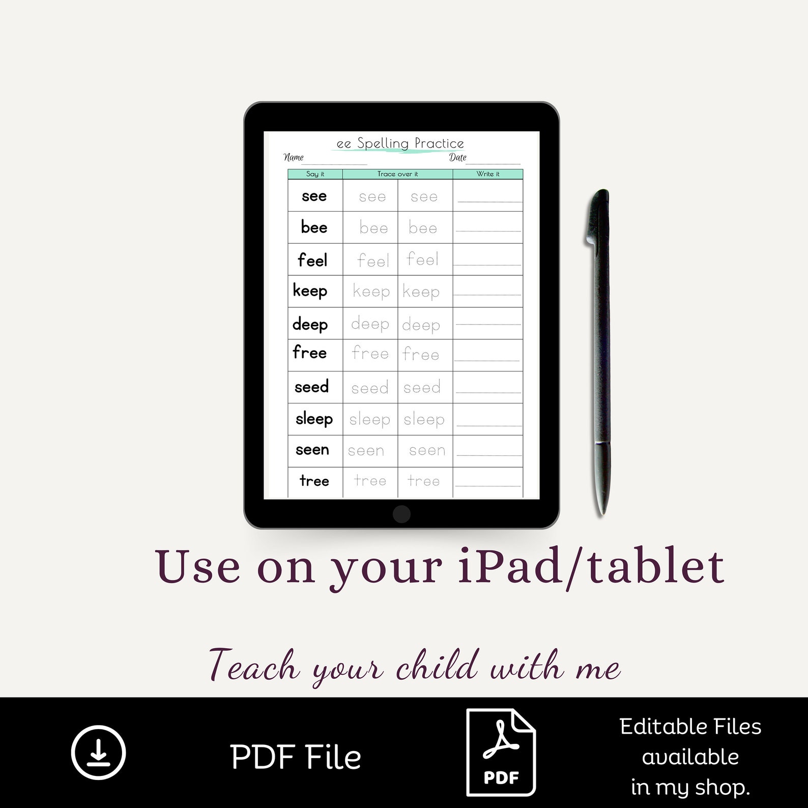 Phonics Spelling Practice Worksheets With Trace Over Font, Perfect ...