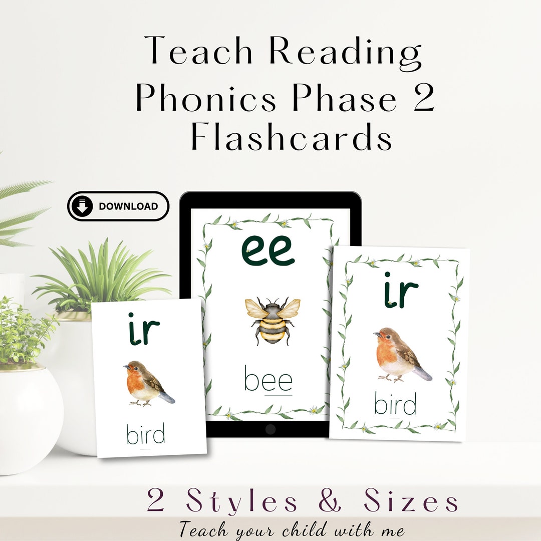 PHONICS PHASE 2 FLASHCARDS, Watercolor, Nature Design, Perfect for ...