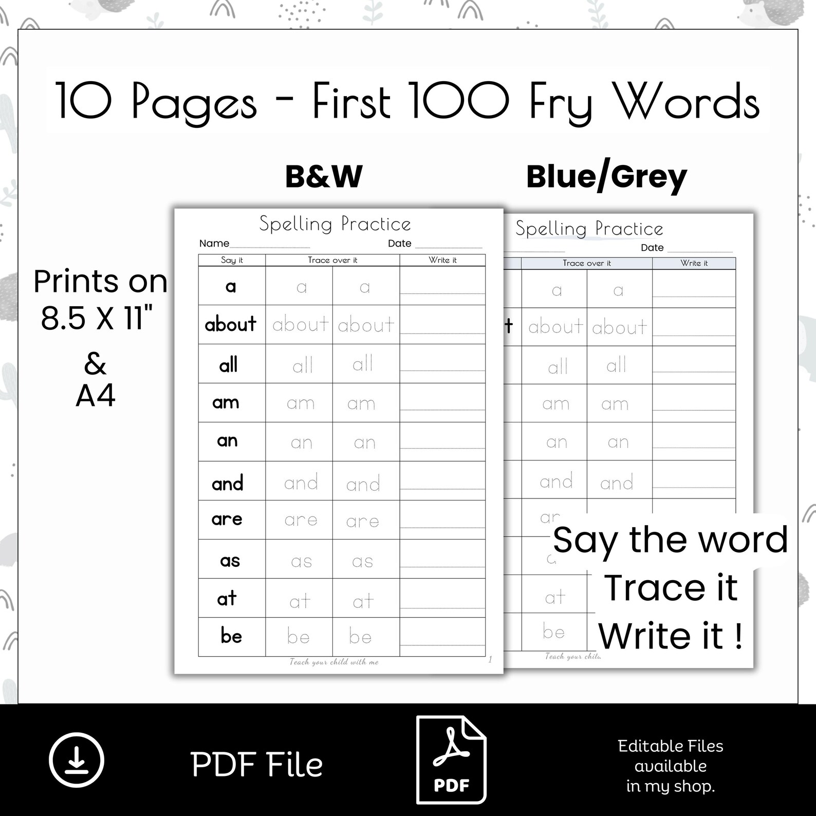 1st GRADE SPELLING WORKSHEETS, Practice Spellings With These Trace-over ...