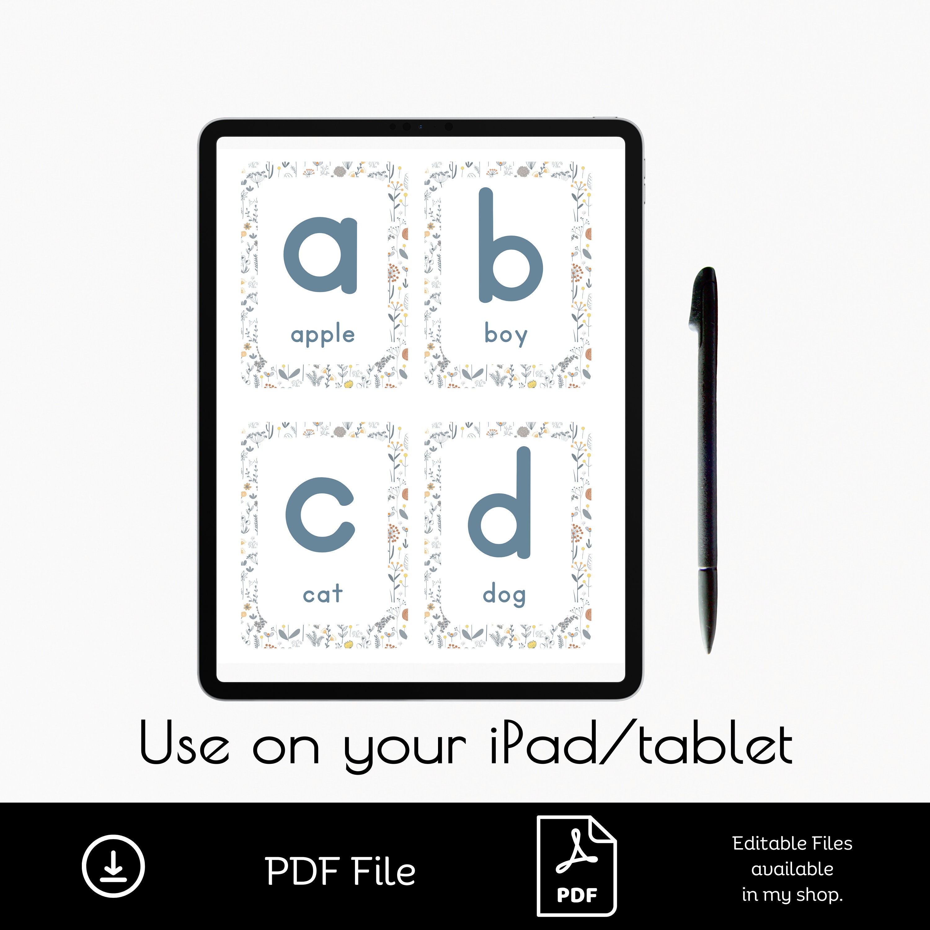 ALPHABET FLASHCARDS Boho Wildflower Style, First Phonics Sounds ...