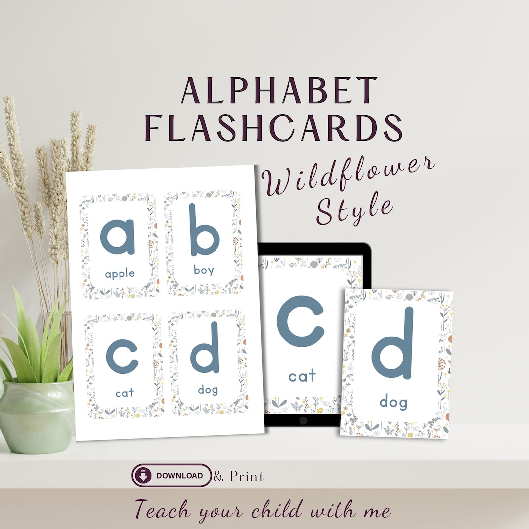 ALPHABET FLASHCARDS Boho Wildflower Style, First Phonics Sounds ...