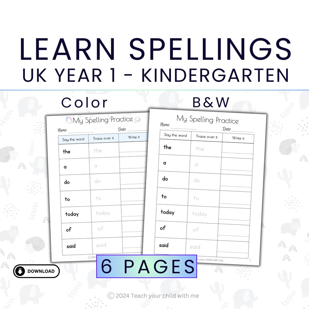 SPELLING PRACTICE Ideal for Ages 5 6, Use on Ipad/tablet or Print ...