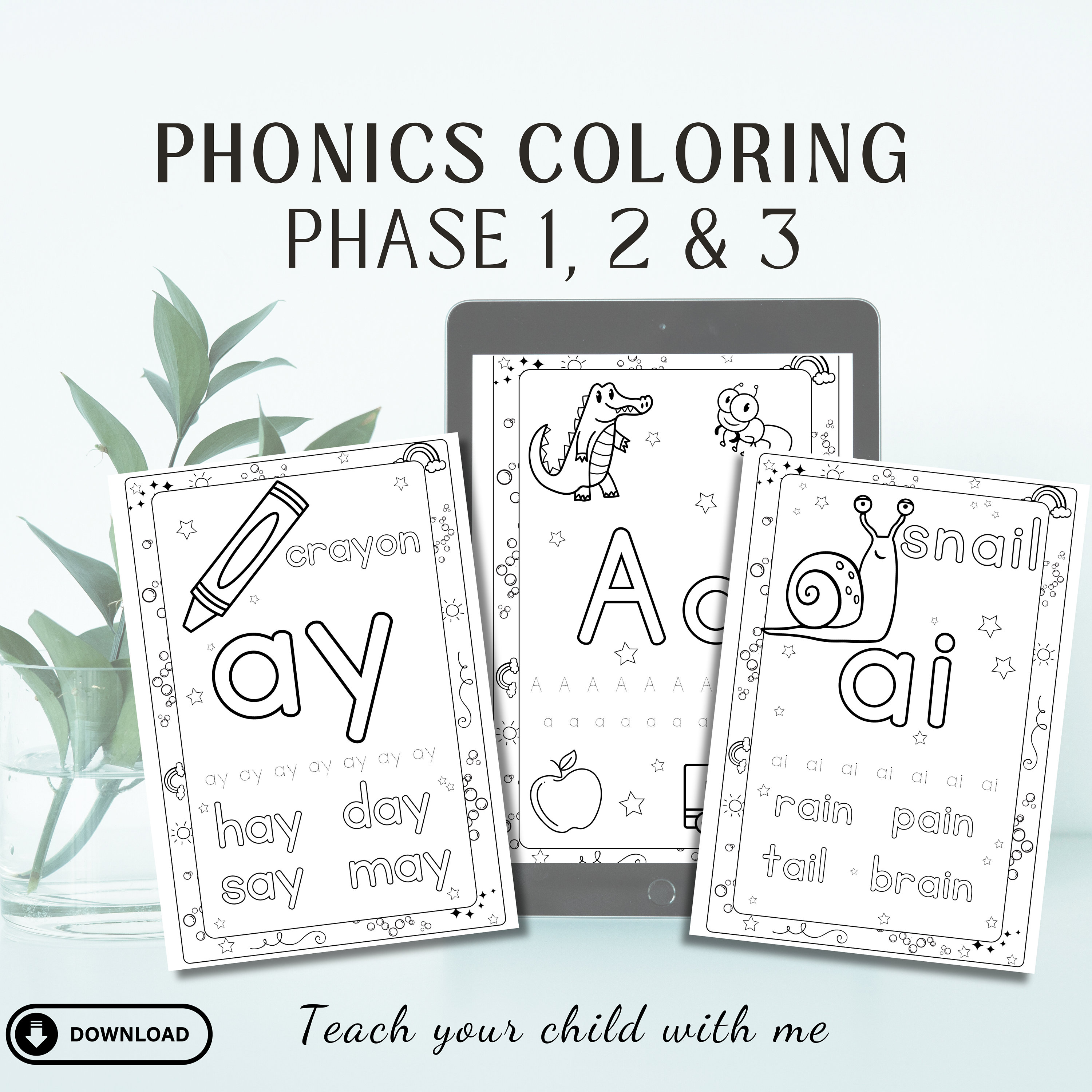 PHONICS PHASE 1, 2 & 3 COLORING, Learn Phonics While Having Fun Boost ...