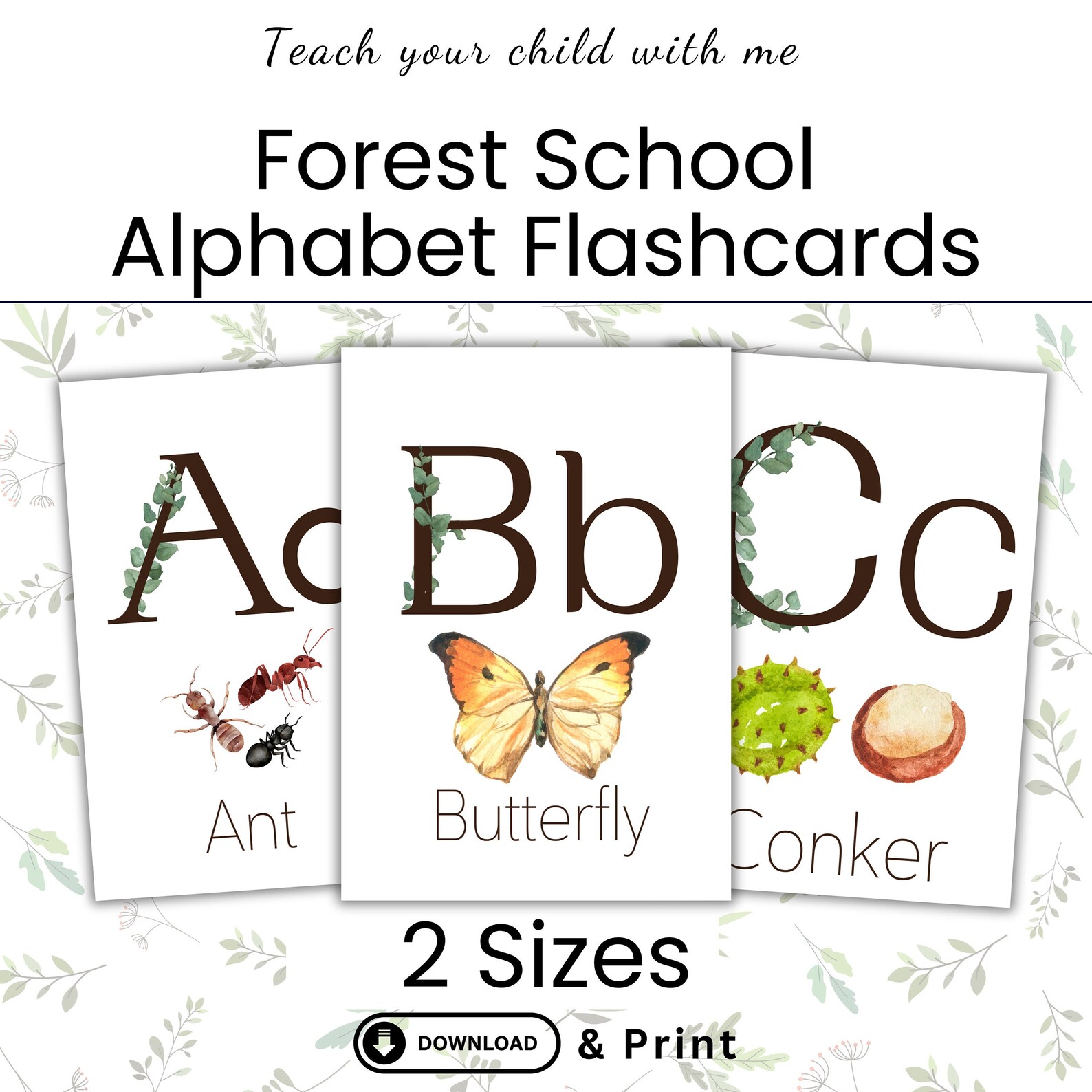WOODLAND ALPHABET FLASHCARDS, Watercolor Design, Perfect for Forest and ...