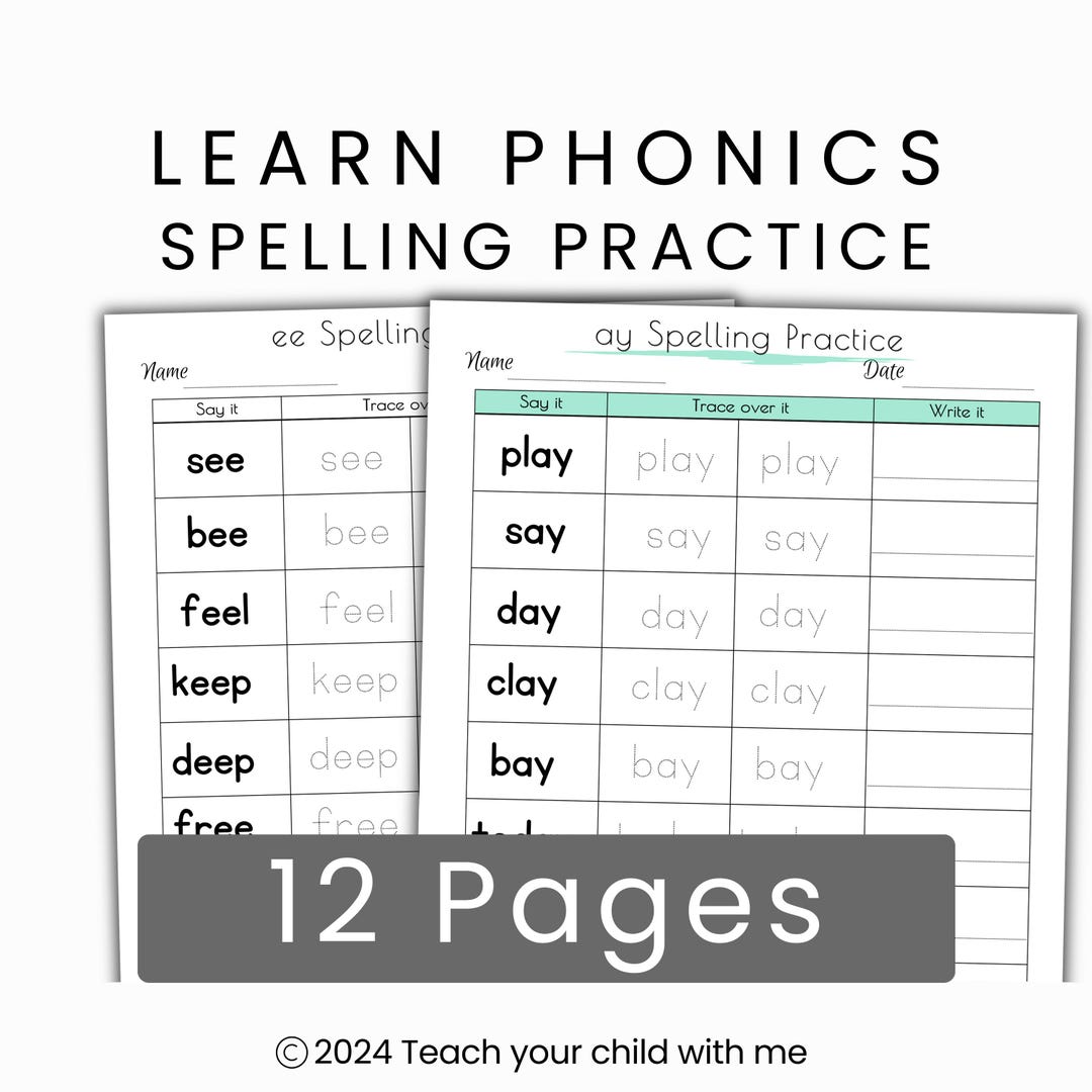 Phonics Spelling Practice Worksheets With Trace Over Font, Perfect ...