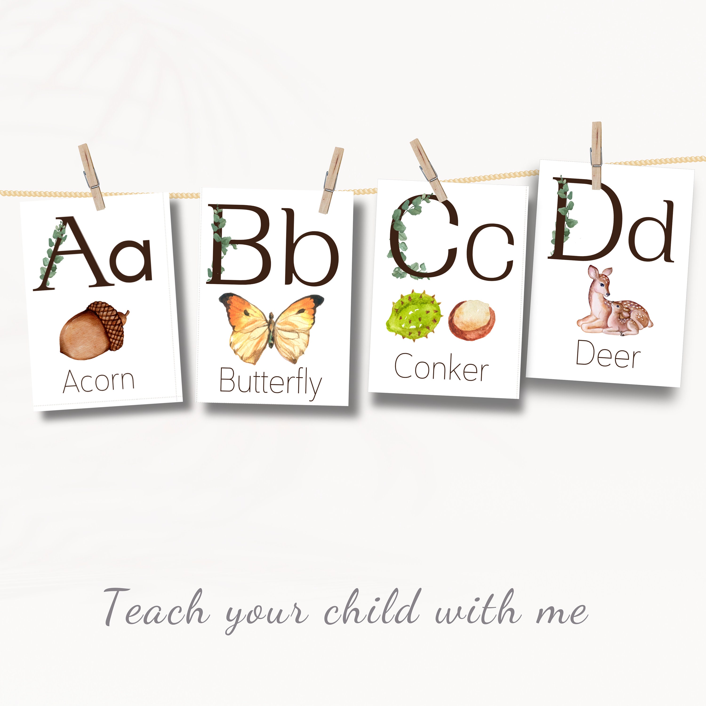 WOODLAND ALPHABET FLASHCARDS, Watercolor Design, Perfect for Forest and ...