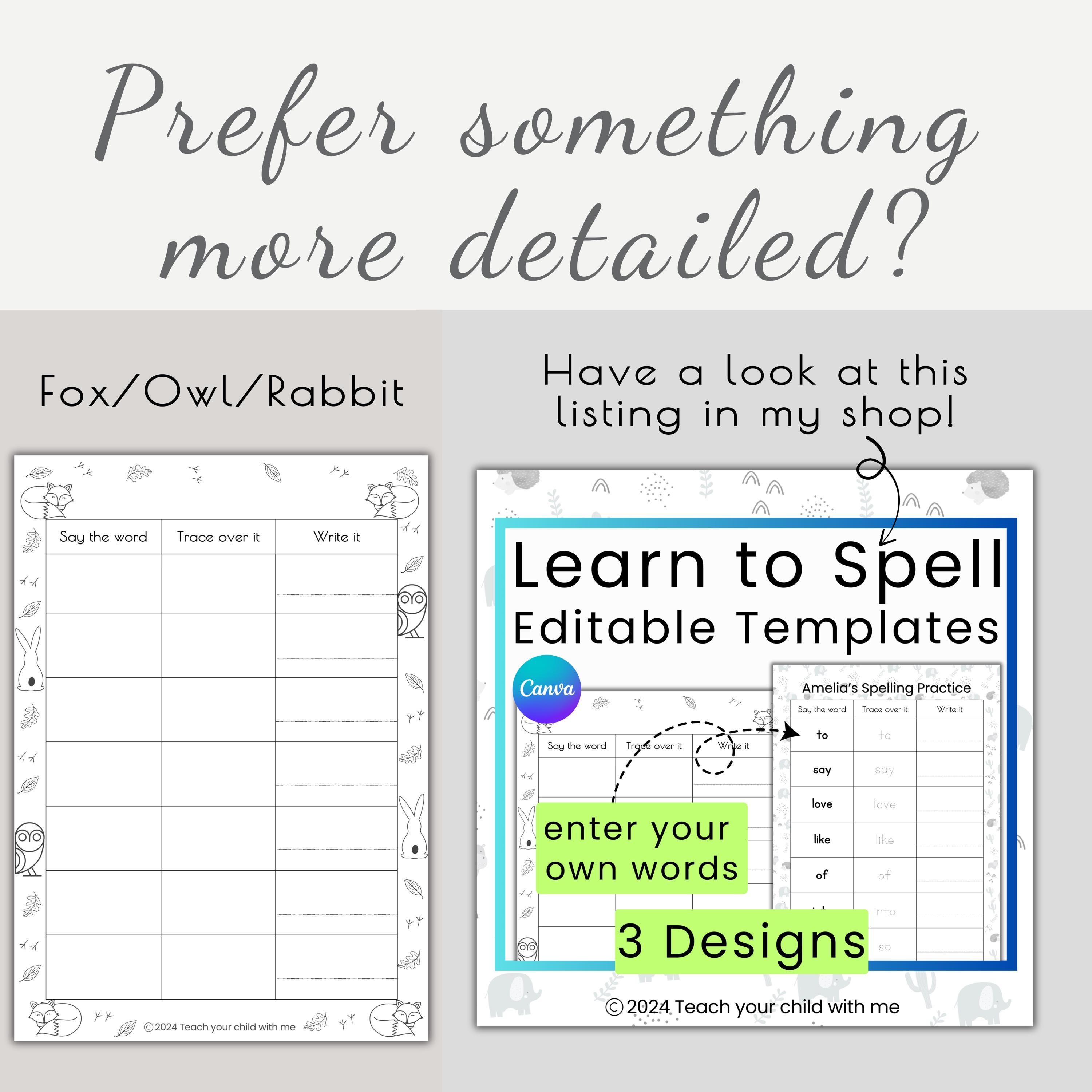 EDITABLE SPELLING WORKSHEET, Personalize and Enter Your Words to Trace ...
