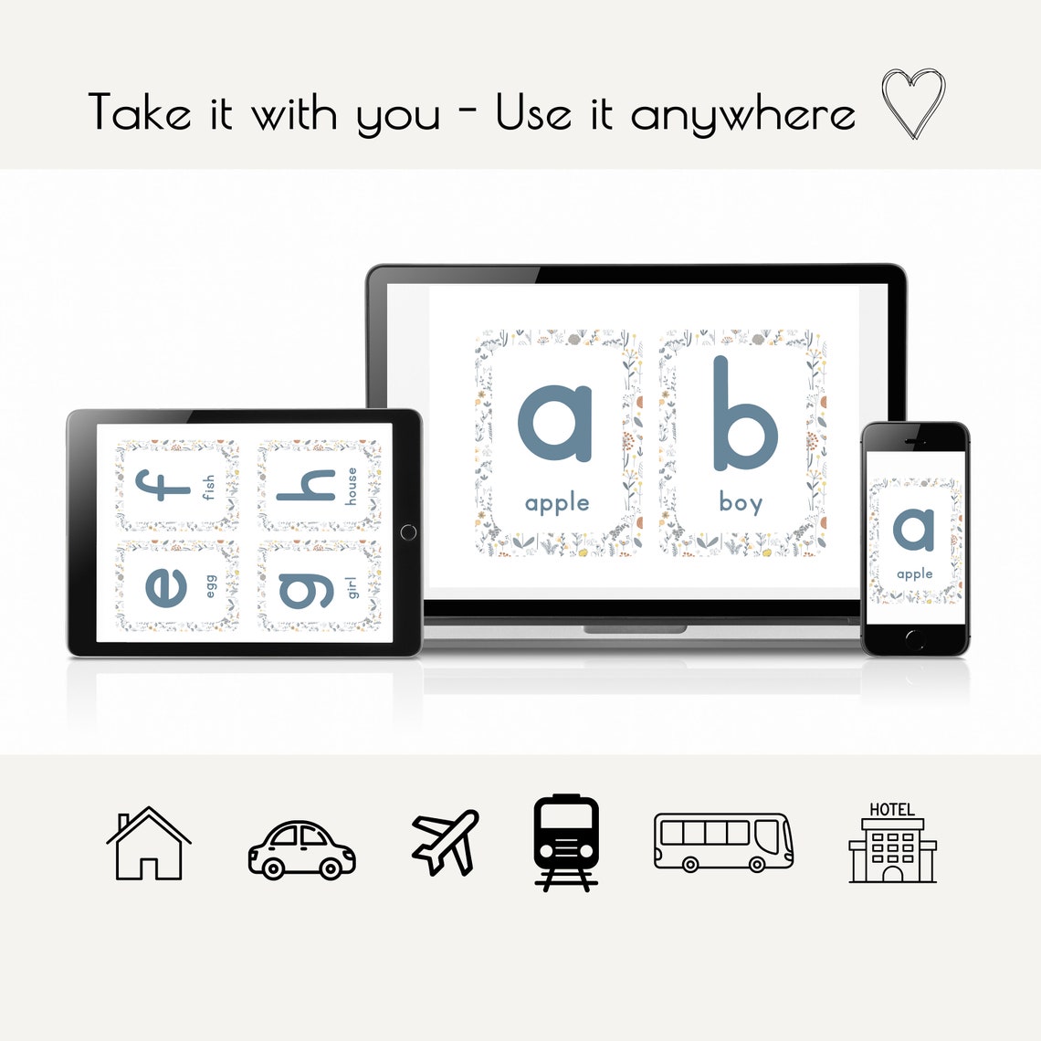 ALPHABET FLASHCARDS Boho Wildflower Style, First Phonics Sounds ...