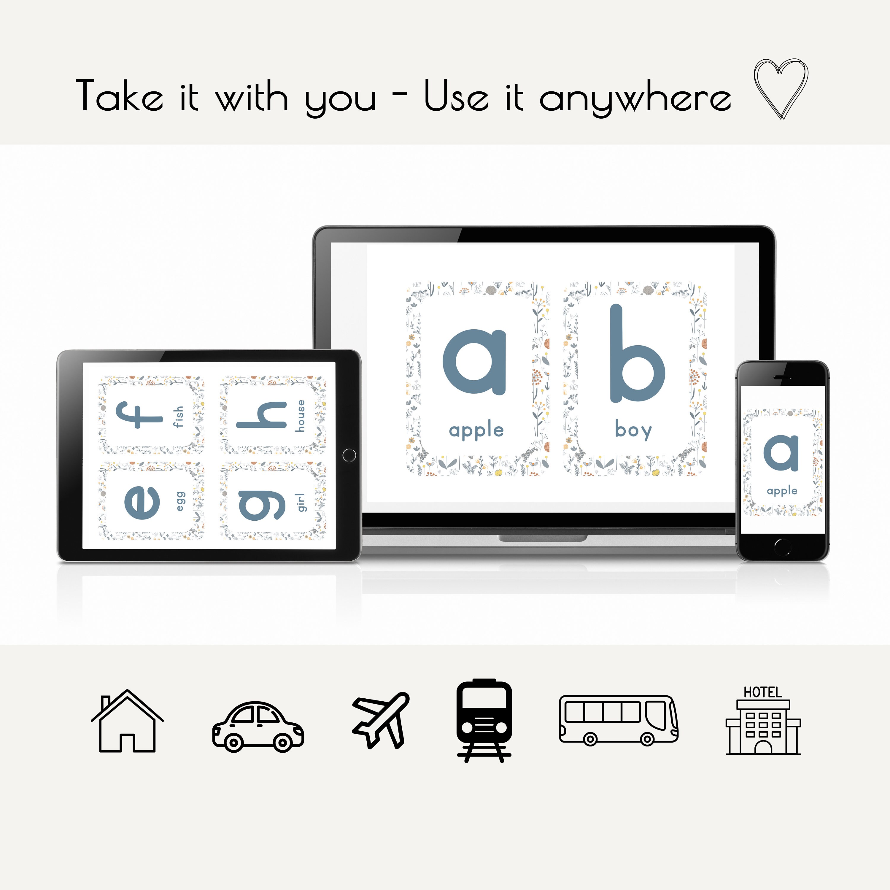 ALPHABET FLASHCARDS Boho Wildflower Style, First Phonics Sounds ...