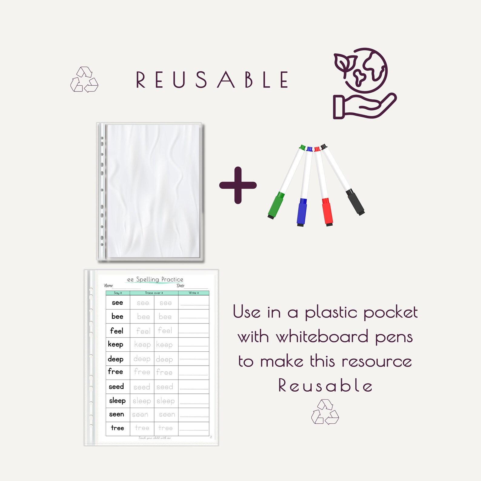 Phonics Spelling Practice Worksheets With Trace Over Font, Perfect ...