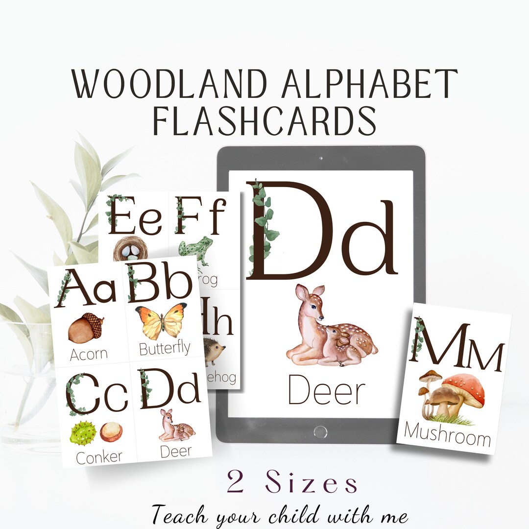 WOODLAND ALPHABET FLASHCARDS Watercolor Design Perfect for - Etsy
