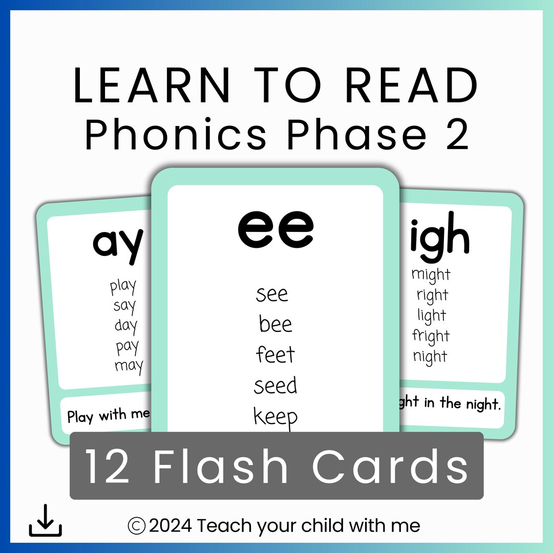 LEARN TO READ With Phonics Phase 2 Flashcards! Perfect for Teachers or ...