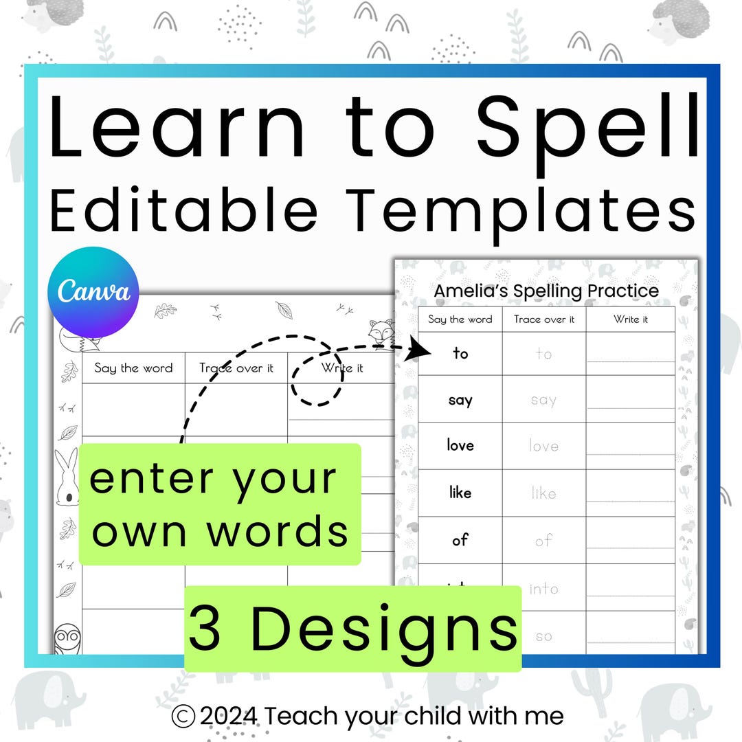 3 EDITABLE SPELLING WORKSHEETS, Personalize and Enter Your Words to ...
