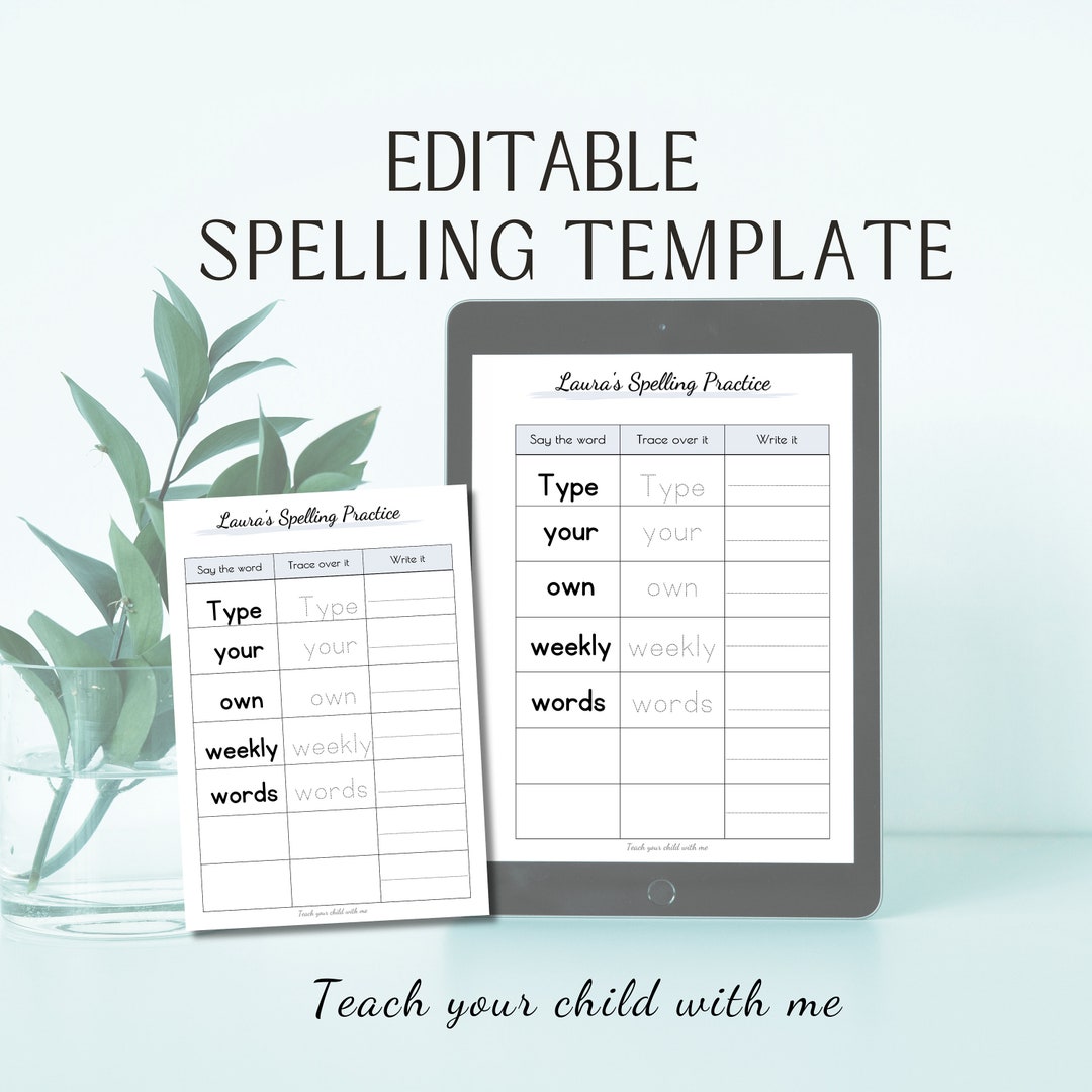 EDITABLE SPELLING WORKSHEET Personalize and Enter Your Words - Etsy
