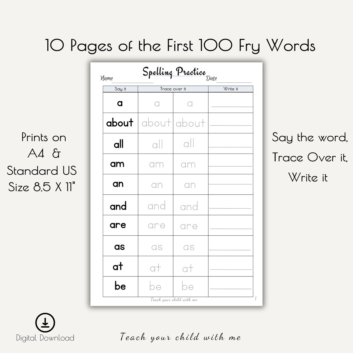 1st GRADE SPELLING WORKSHEETS, Practice Spellings With These Trace-over ...