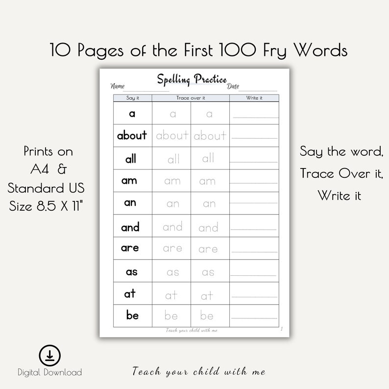 1st GRADE SPELLING WORKSHEETS, Practice Spellings With These Trace-over ...