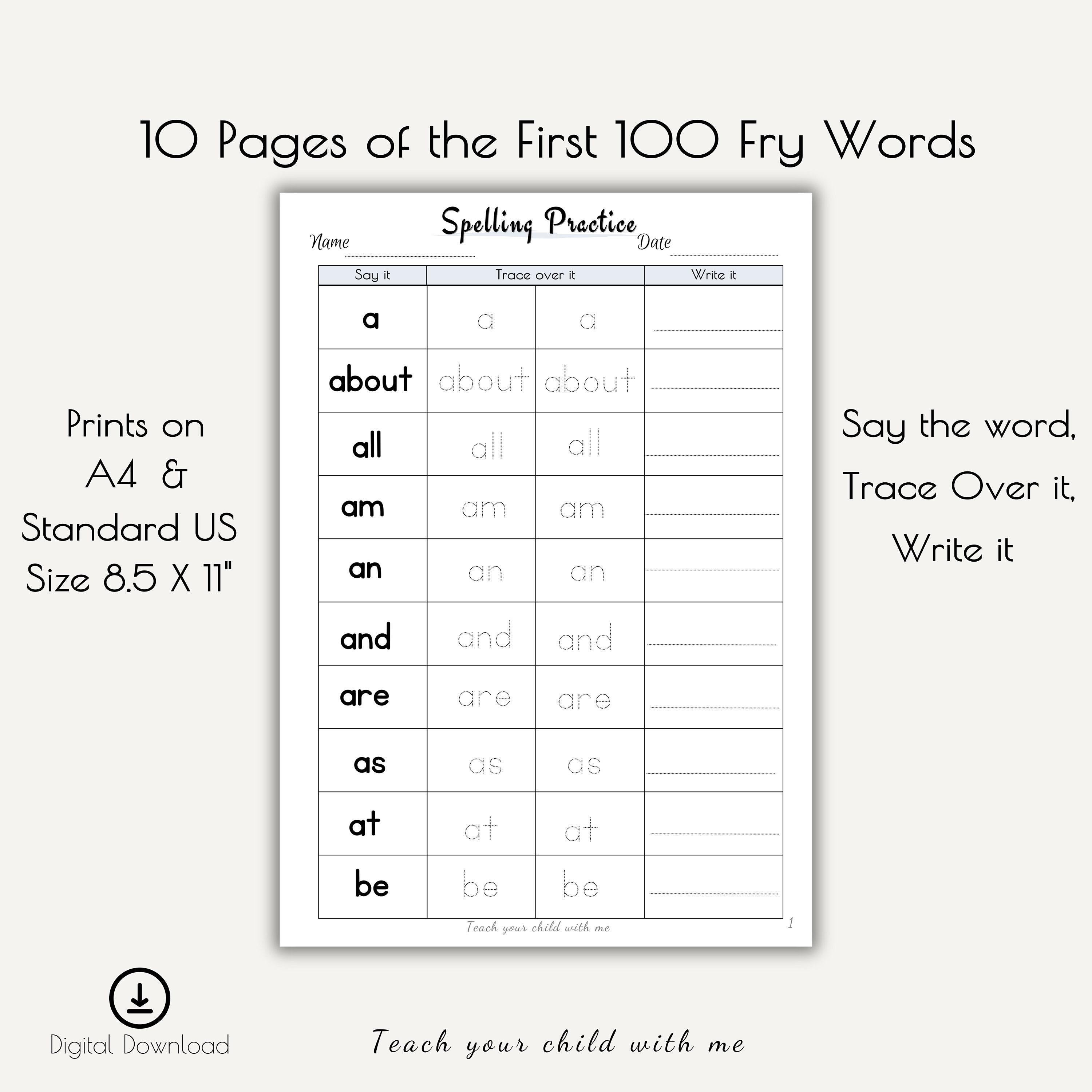 1st GRADE SPELLING WORKSHEETS, Practice Spellings With These Trace-over ...