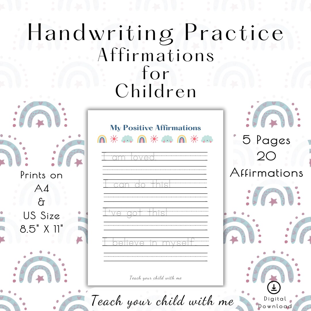 POSITIVE AFFIRMATION Handwriting Practice Reinforce Self - Etsy